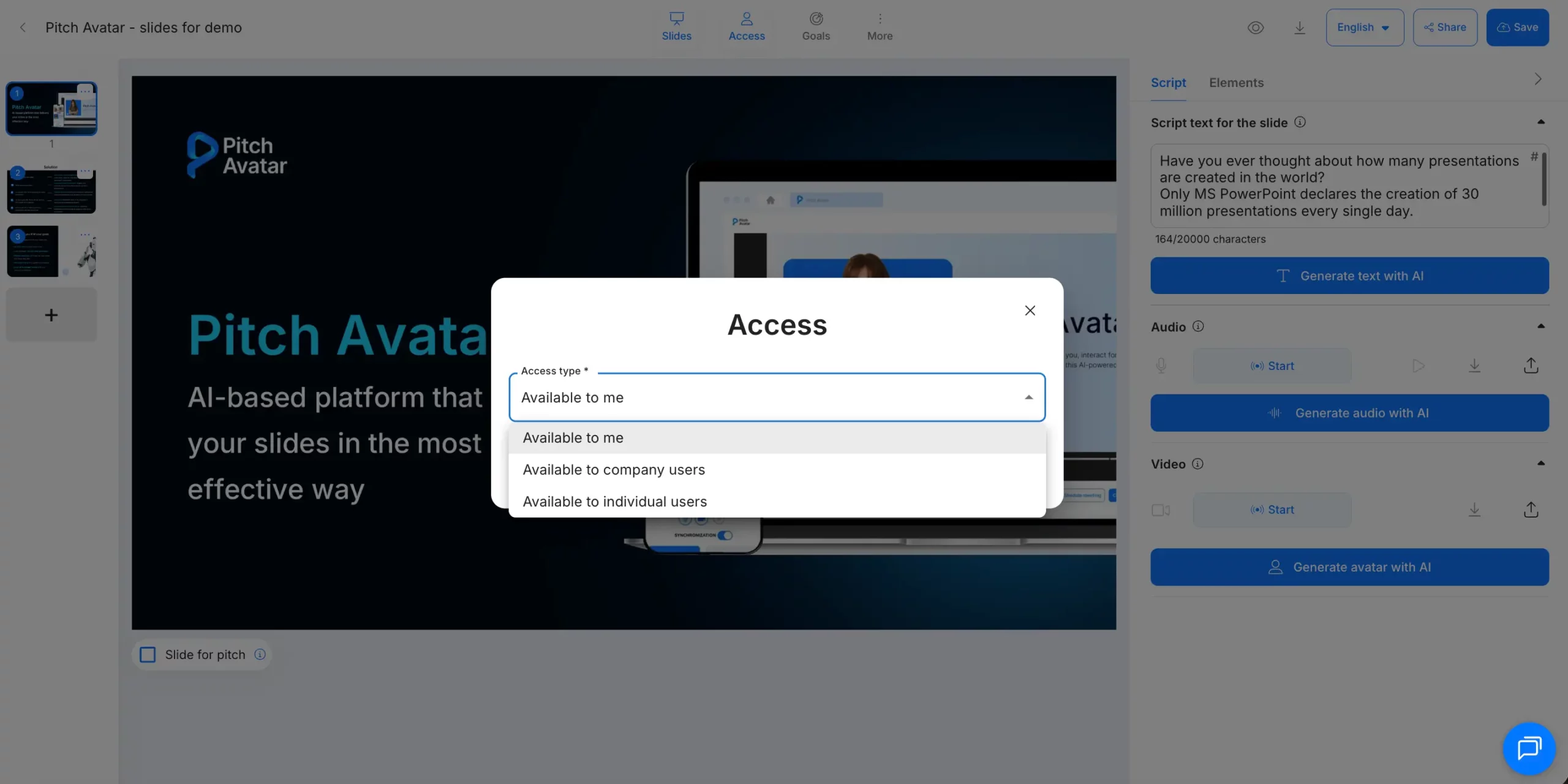Types of access | Pitch Avatar