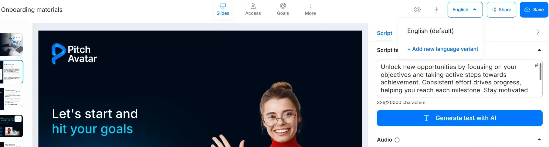 Crear presentación multilingüe | Pitch Avatar